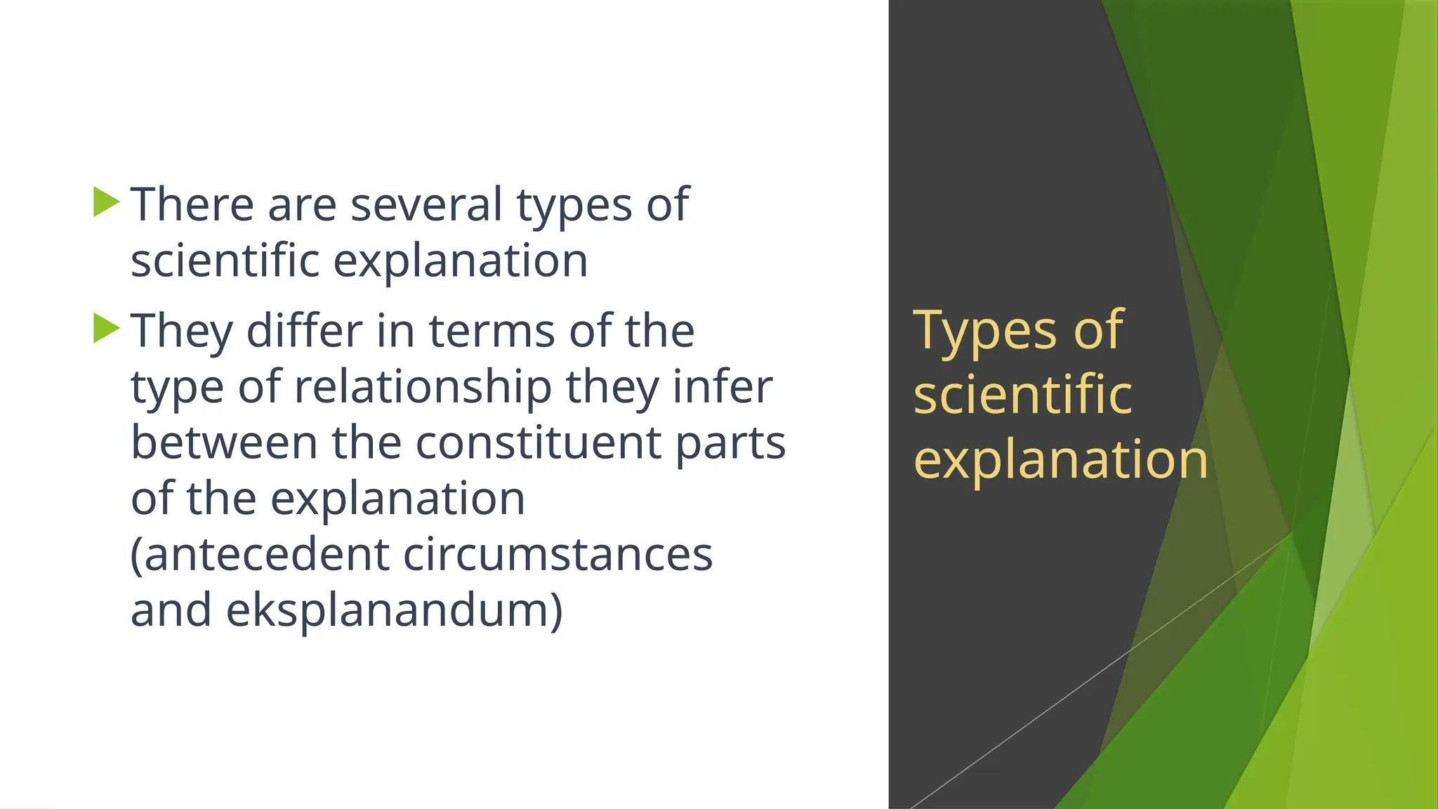 Concept and Structure of Scientific Explanation Types of Explanations ...