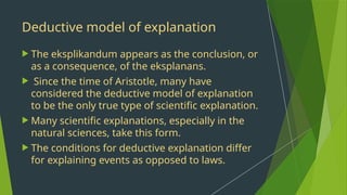 Concept and Structure of Scientific Explanation Types of Explanations ...