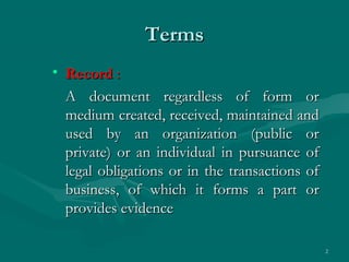 Concept and terminology of records center and management | PPT