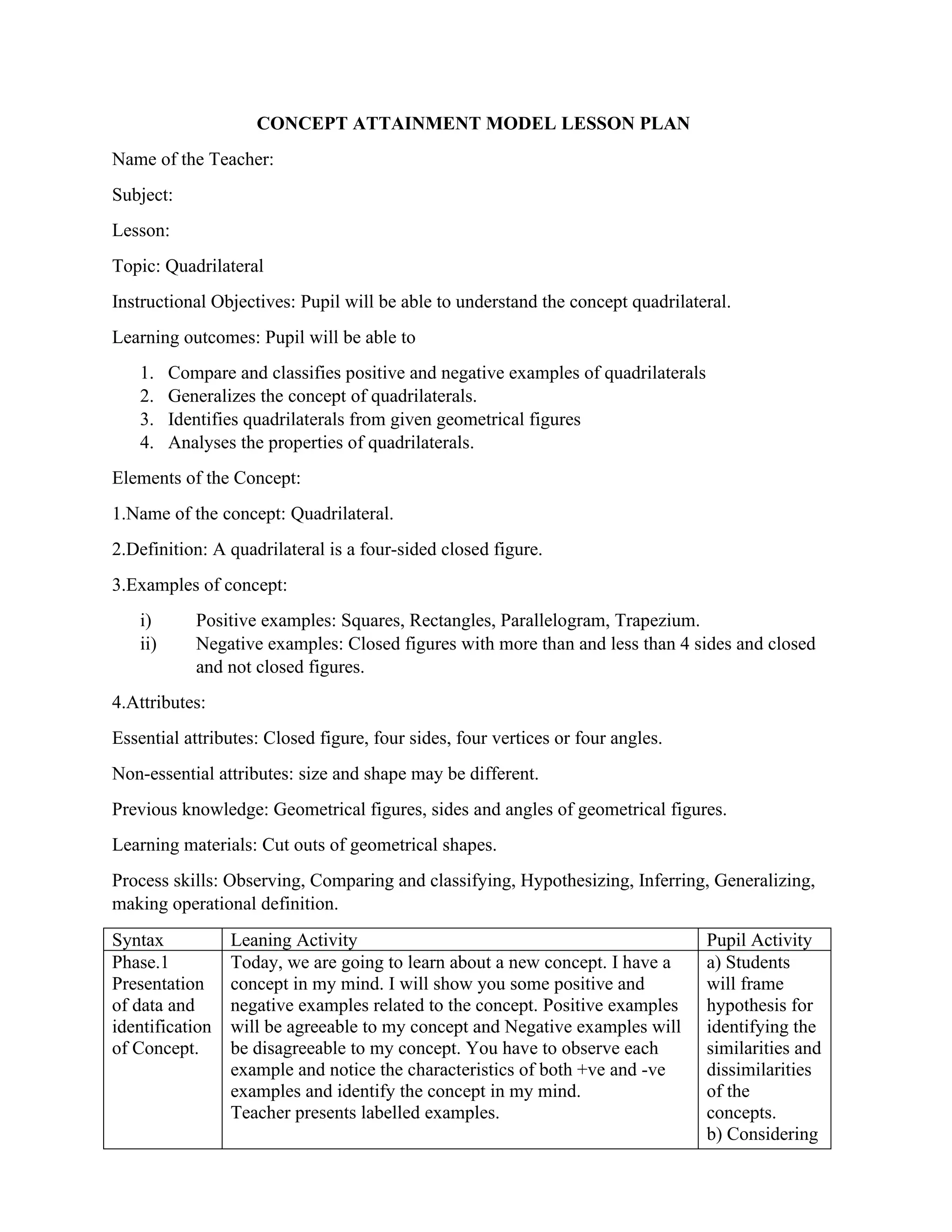 How to develop a lesson plan on concept attainment model, by Dr.Thanuja ...