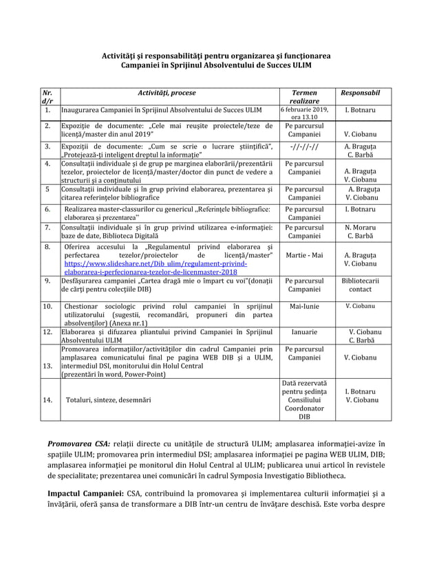 Inaugurarea Campaniei în Sprijinul Absolventului de Succes ULIM, Ediţia ...