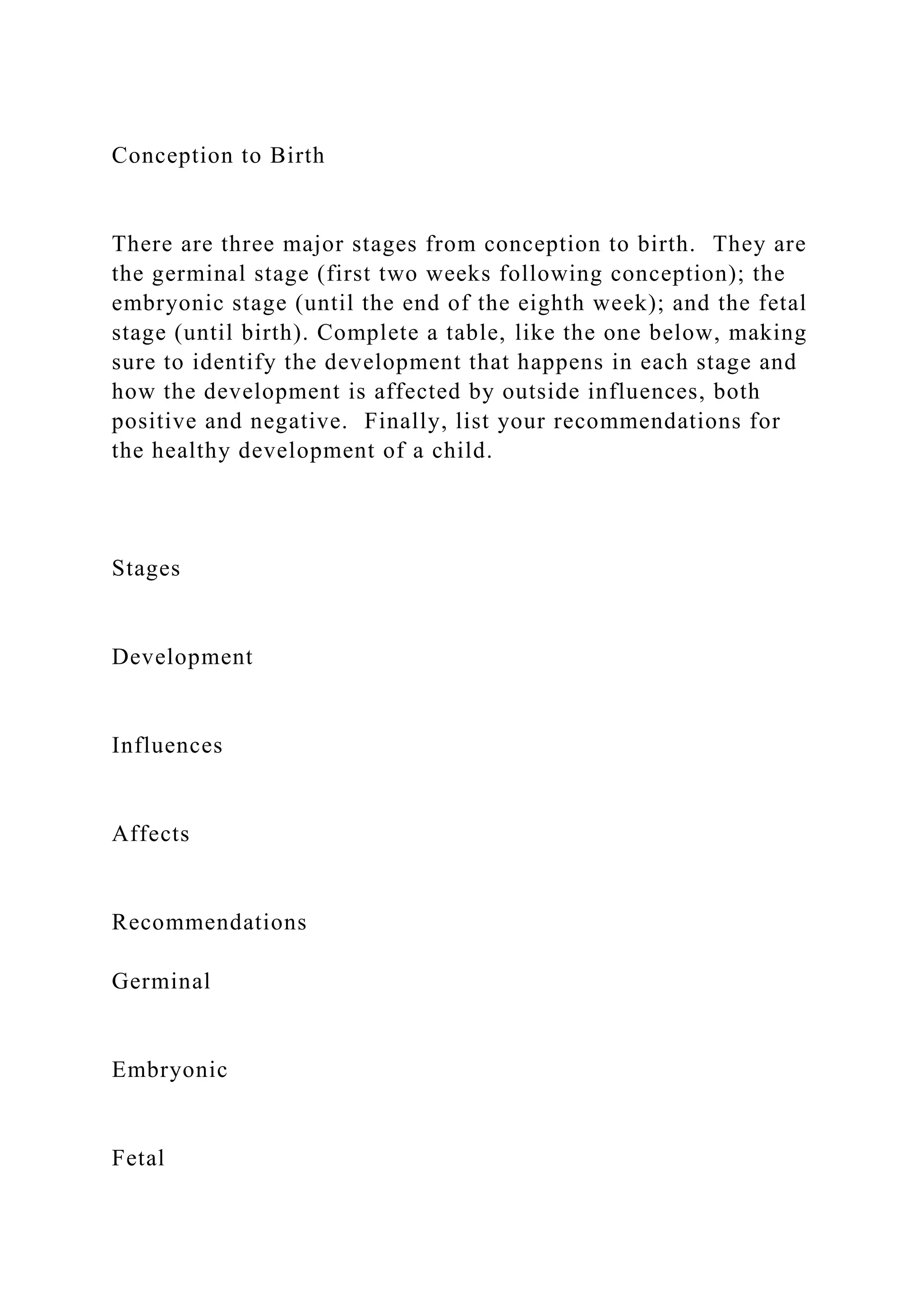 Conception to BirthThere are three major stages from conceptio.docx ...
