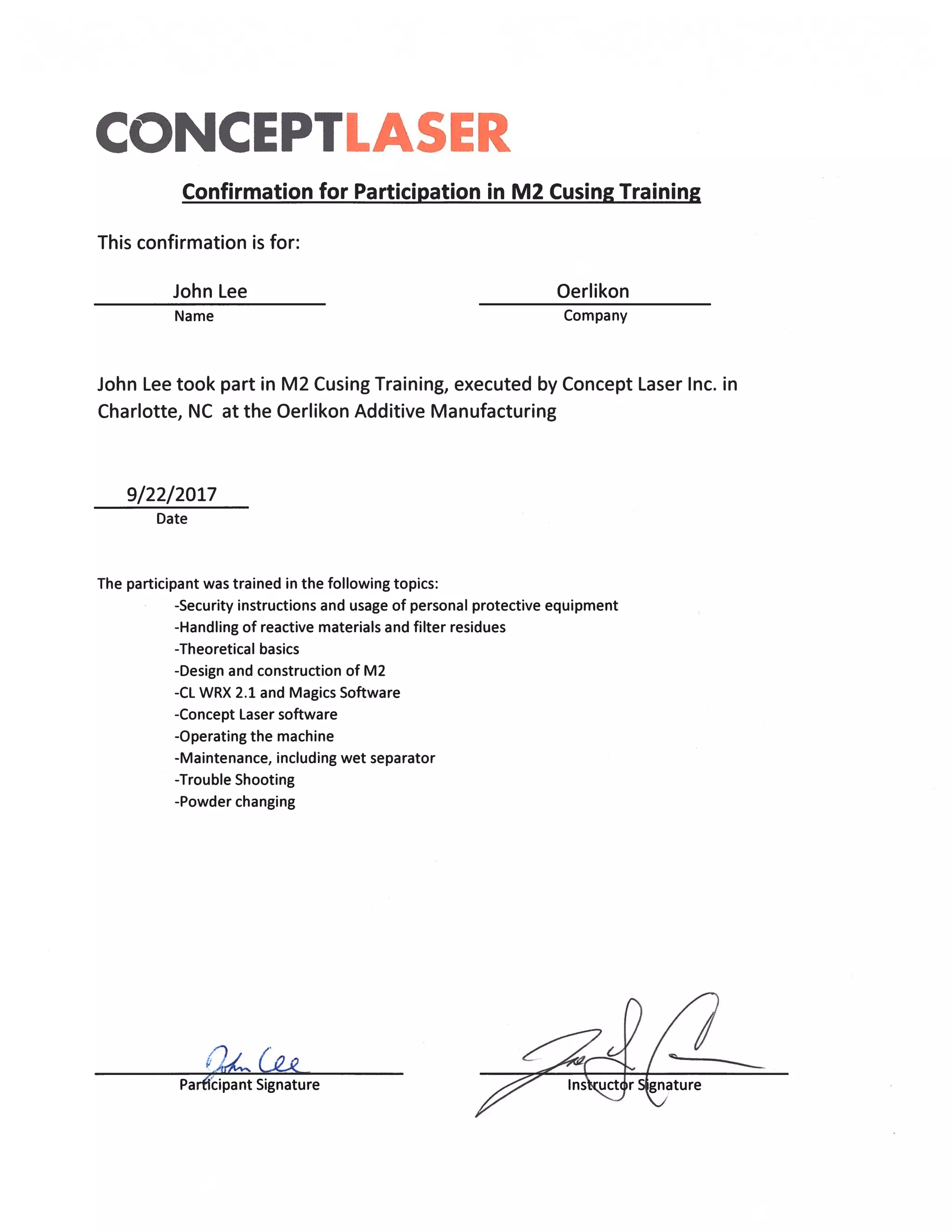 Concept Laser M2 Operator Training | PDF