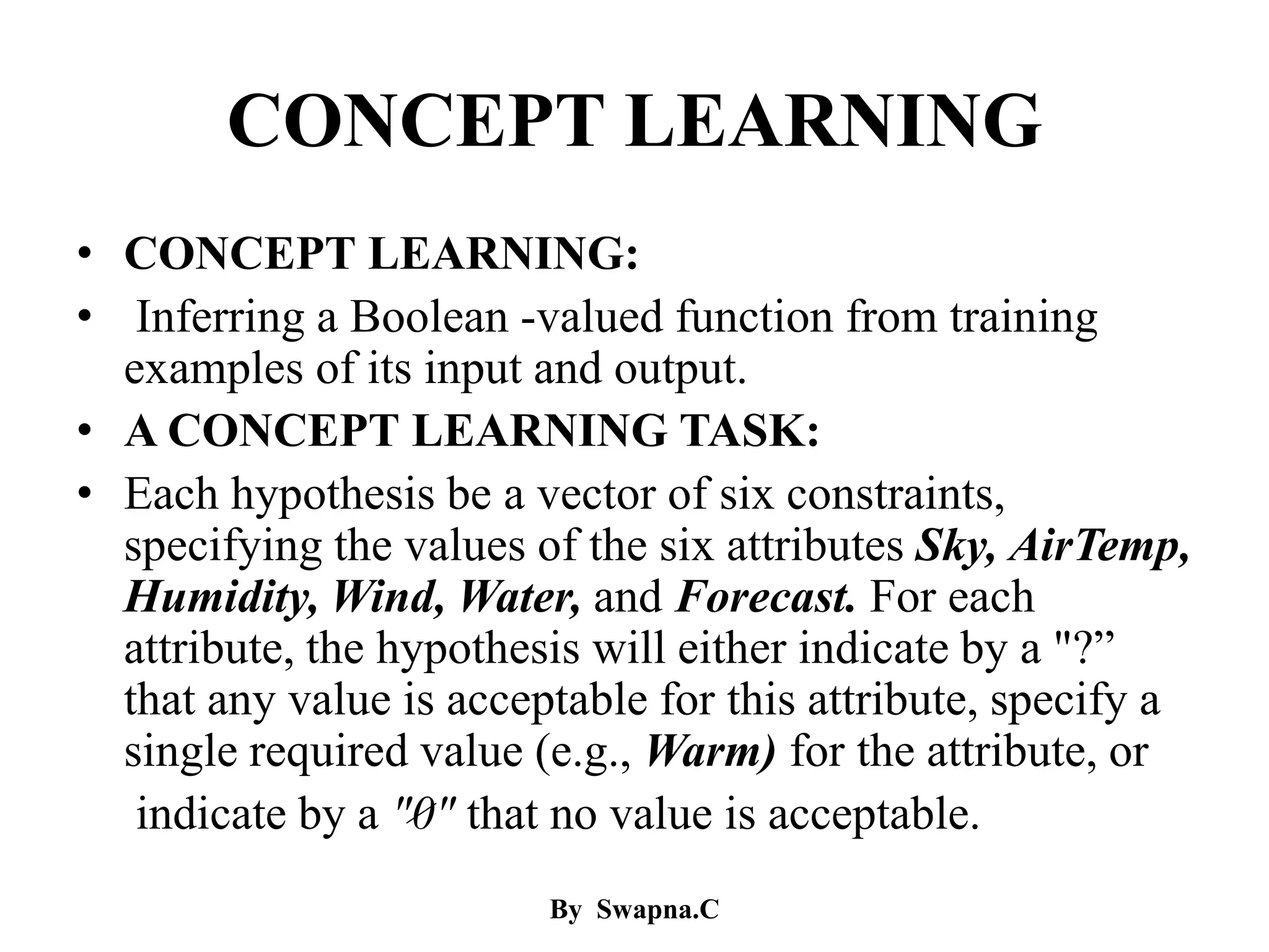 Concept Learning And Candidate Elimination Algorithm Ppt 