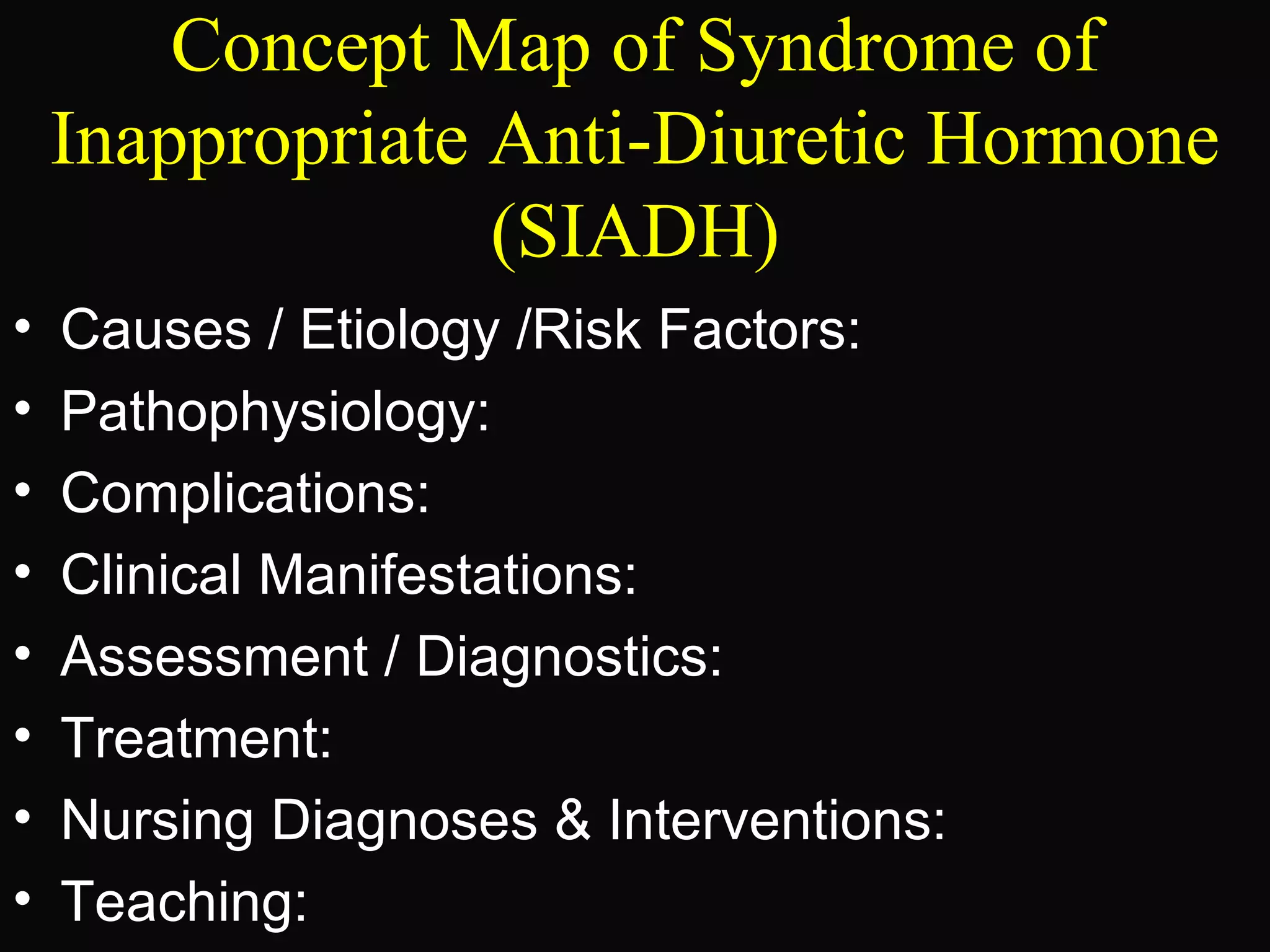 Concept Map of Syndrome of Inappropriate (ly high) Anti-Diuretic ...