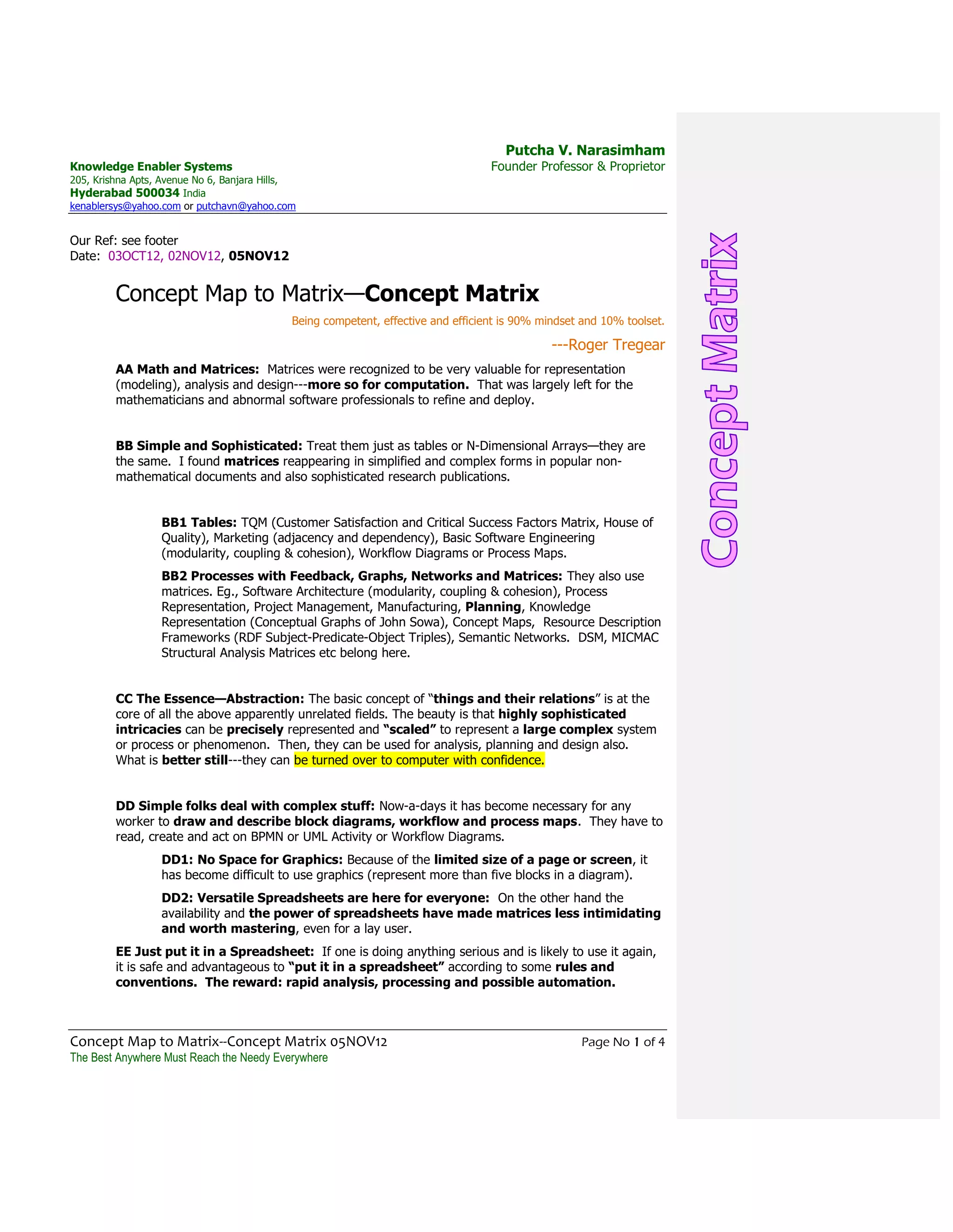 Concept map to matrix -concept matrix 05 nov12 | PDF