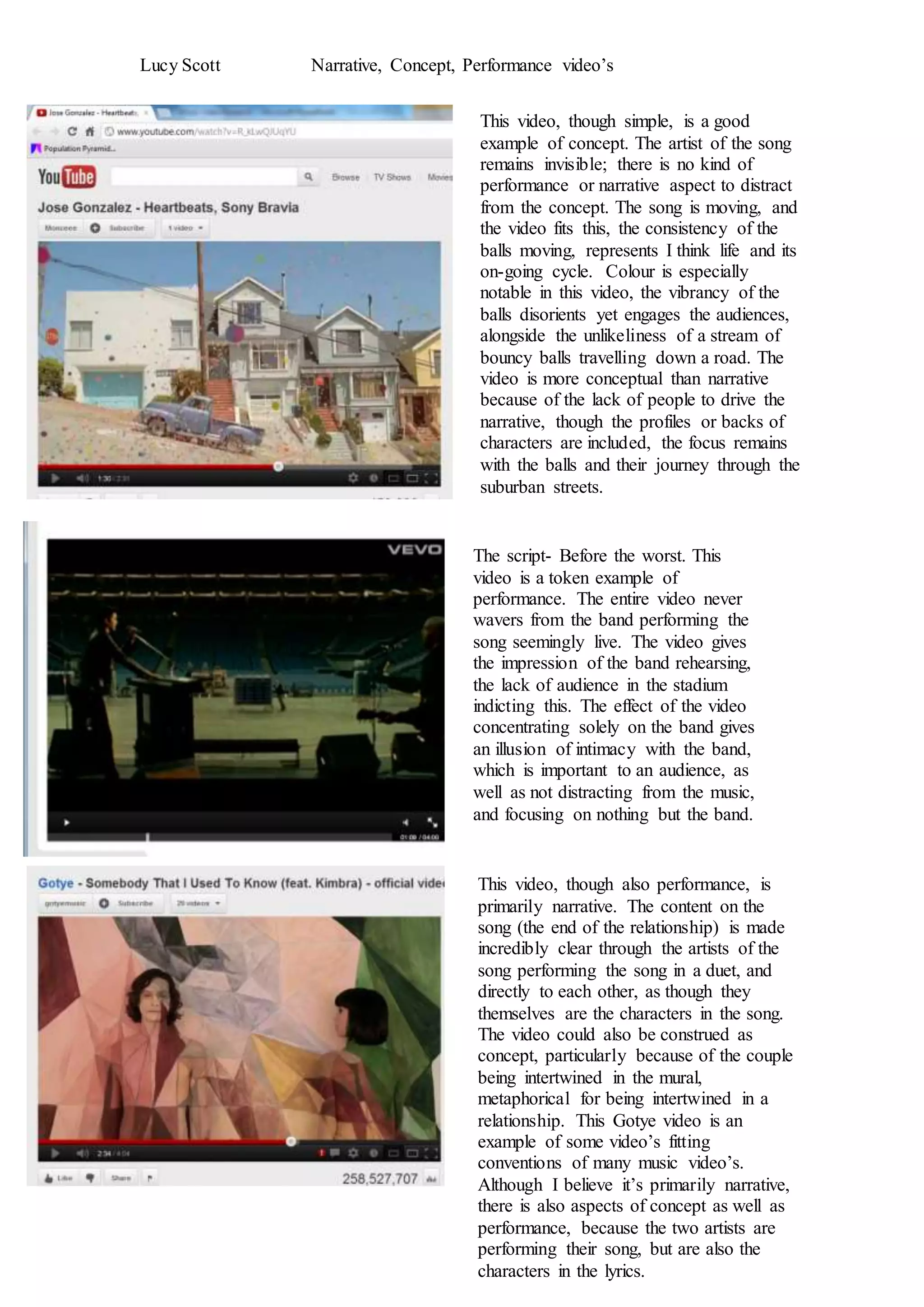 Concept narrative performance screenshots homework | DOCX | Music Video ...