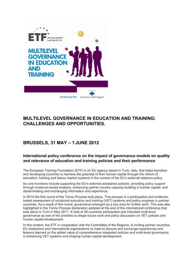 Multilevel Governance in Education and Training: Concept Note EN | PDF
