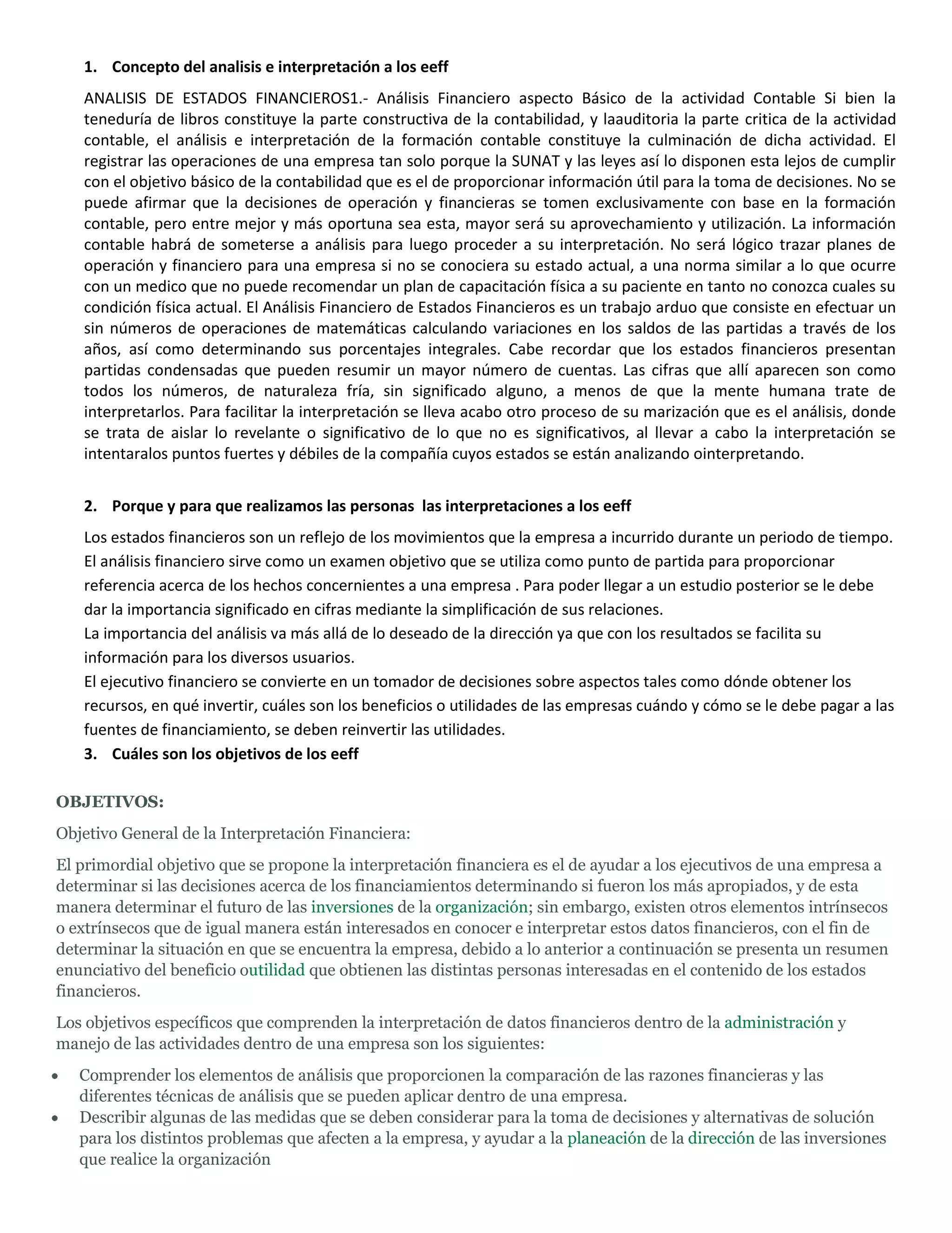 Concepto del analisis e interpretación a los eeff | DOCX