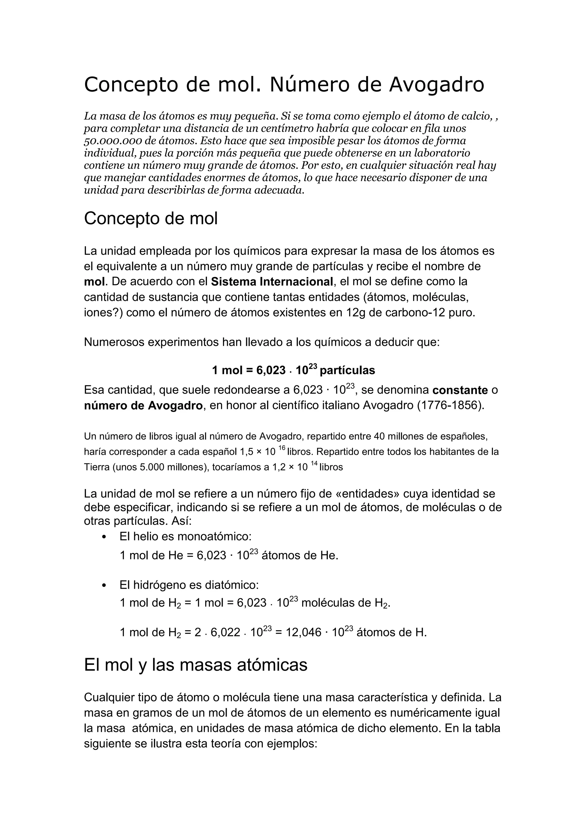 Concepto de mol | PDF