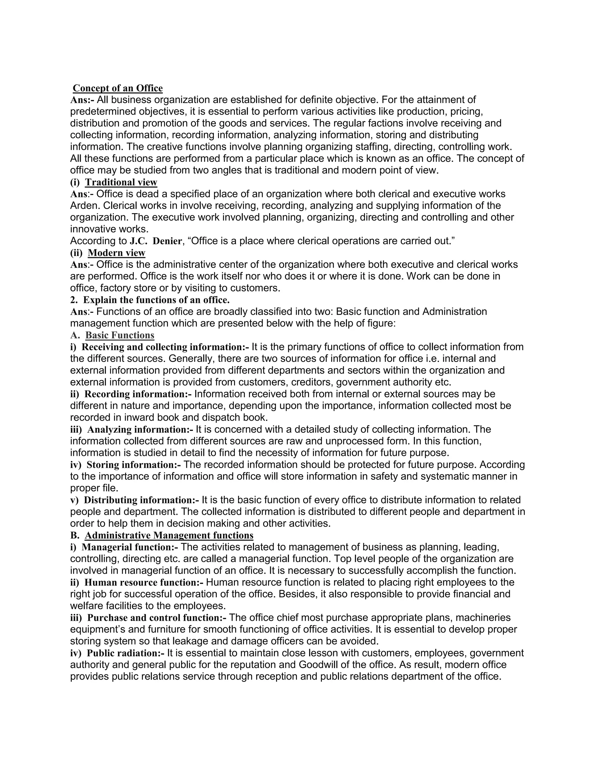 office is a place where clerical and adminisrative activities are ...