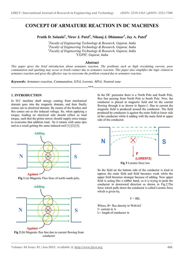Concept of armature reaction in dc machines | PDF | Physics | Science