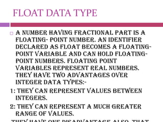 Concept of c data types | PPTX | Programming Languages | Computing