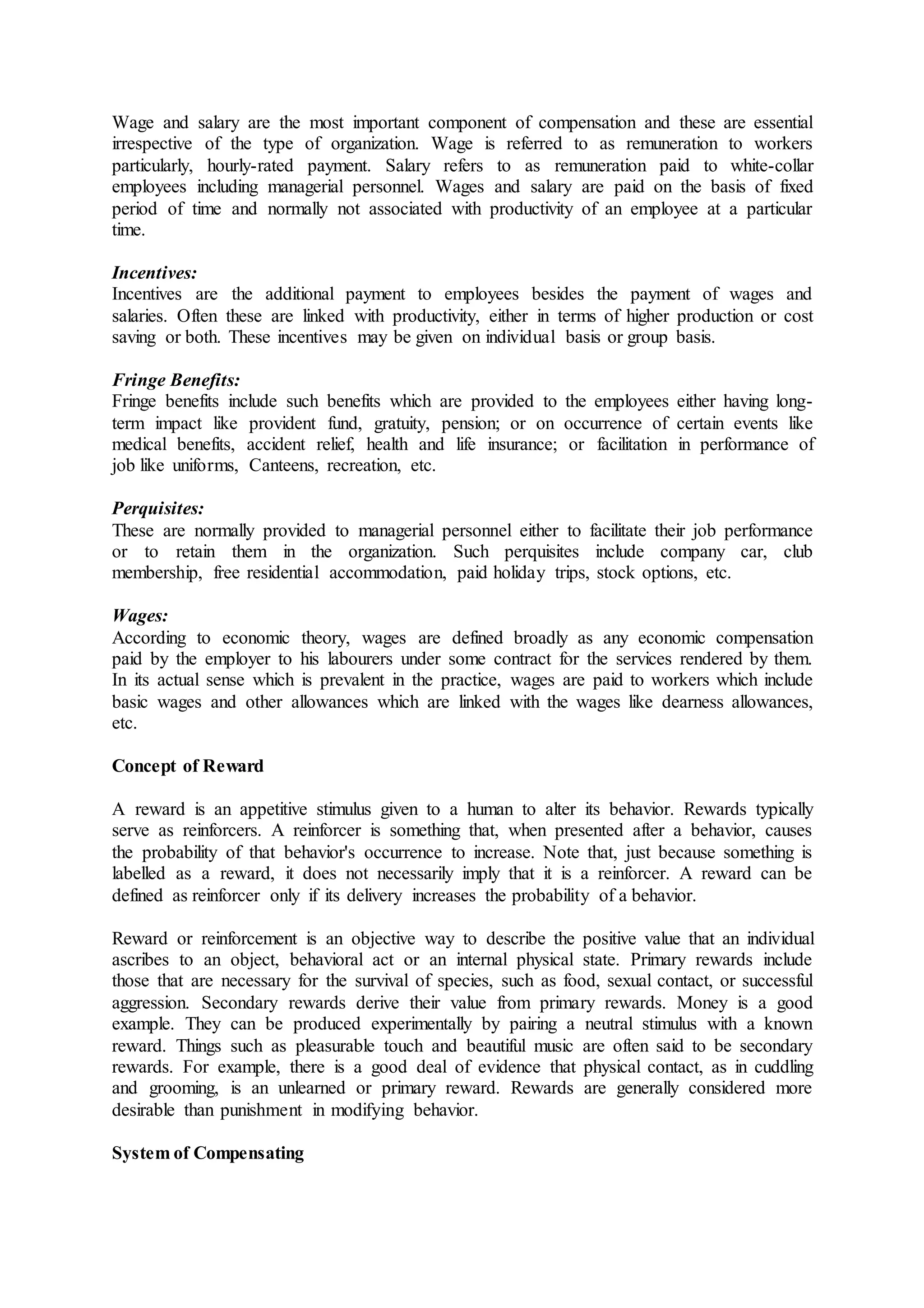 Concept of compensation reward compensation dimensions system of ...