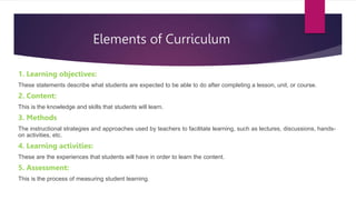 Concept of curriculum/Definitions/Elements | PPTX