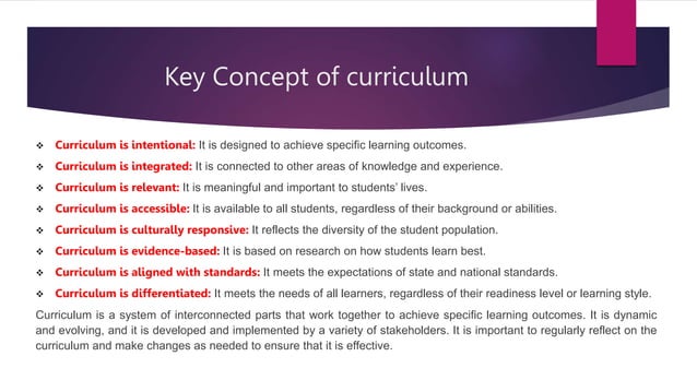Concept of curriculum/Definitions/Elements | PPTX | Primary Education | Education