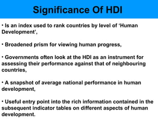 Concept of development, human development index and its parameters ...