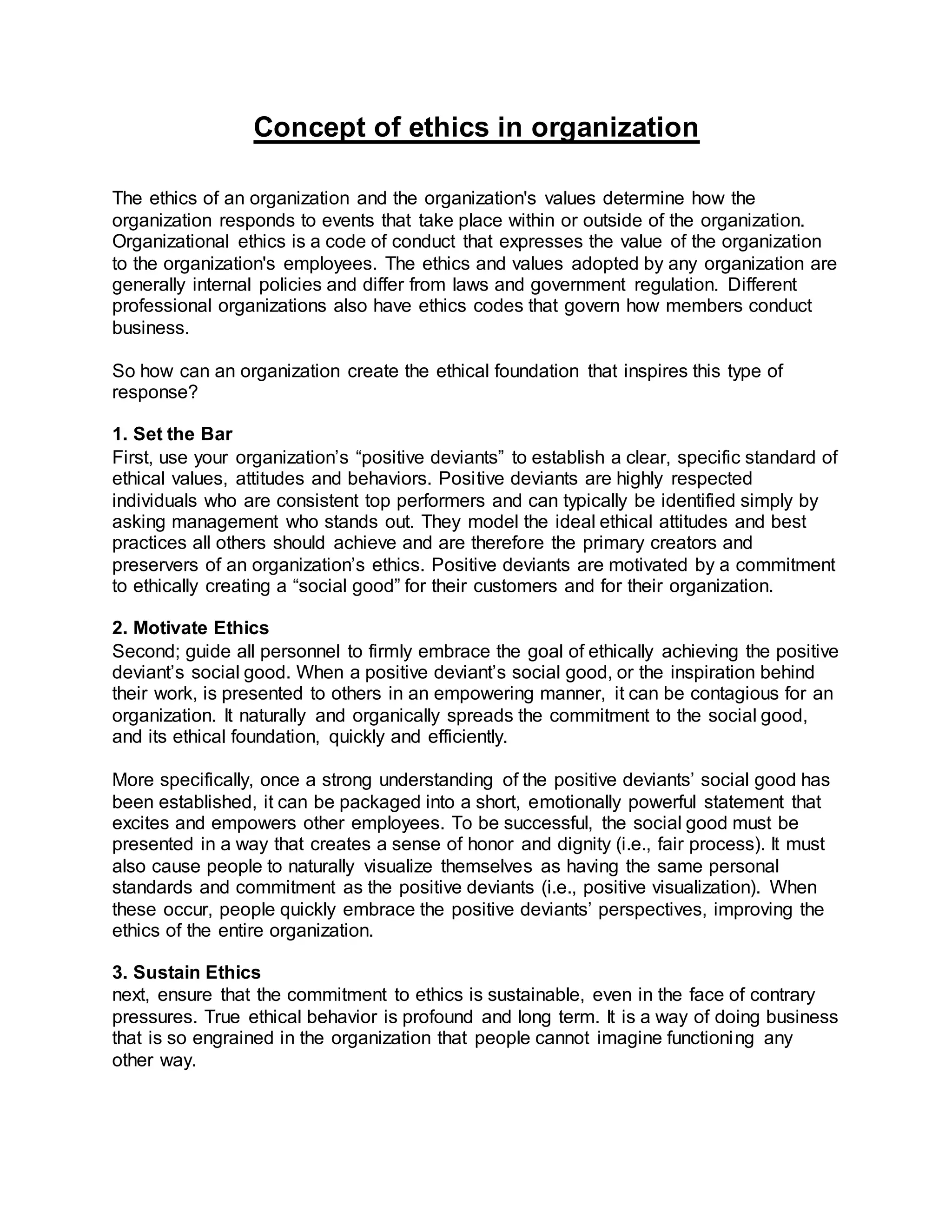 Concept of Ethics in organization | DOCX