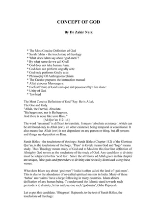 Concept Of God (Dr Zakir Naik) | PDF | Islam | Religion & Spirituality