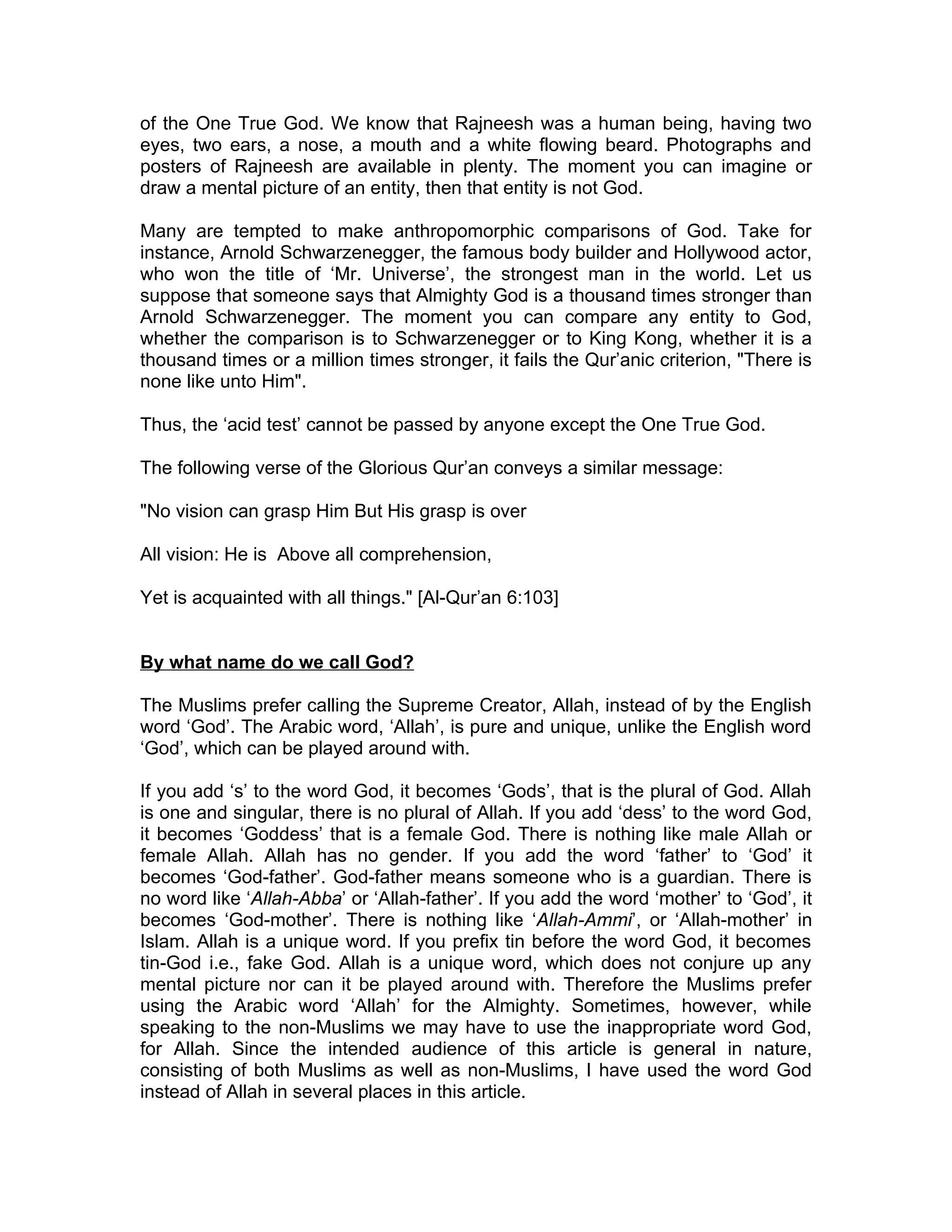 Concept of god in islam by Zakir Naik | DOC