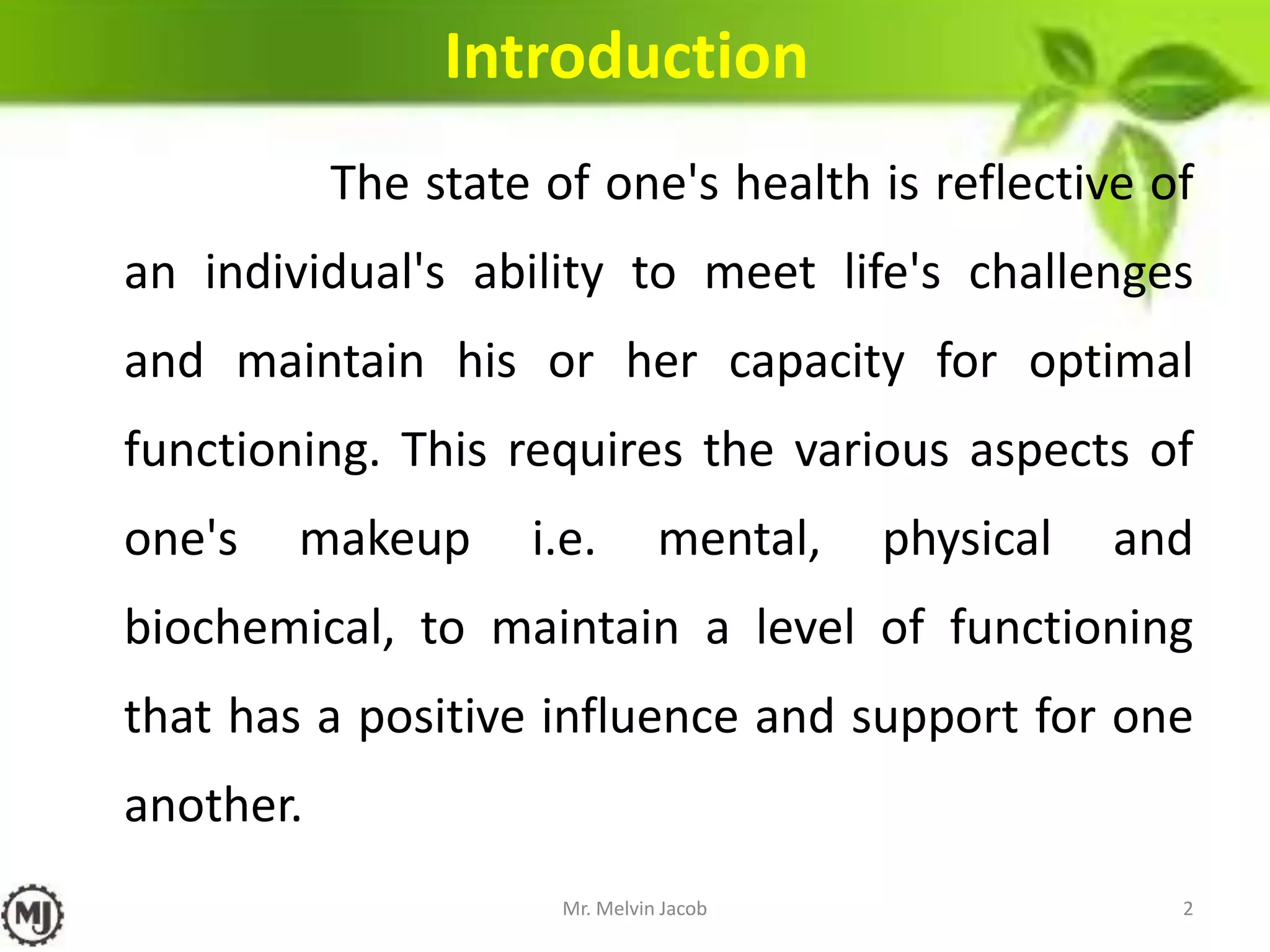 Concept of health, factors affect | PPTX