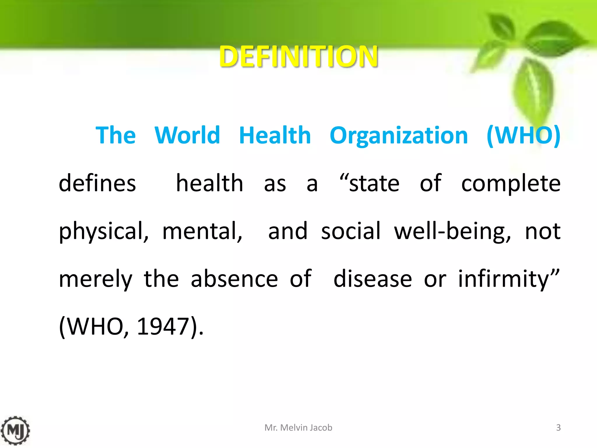 Concept of health, factors affect | PPTX