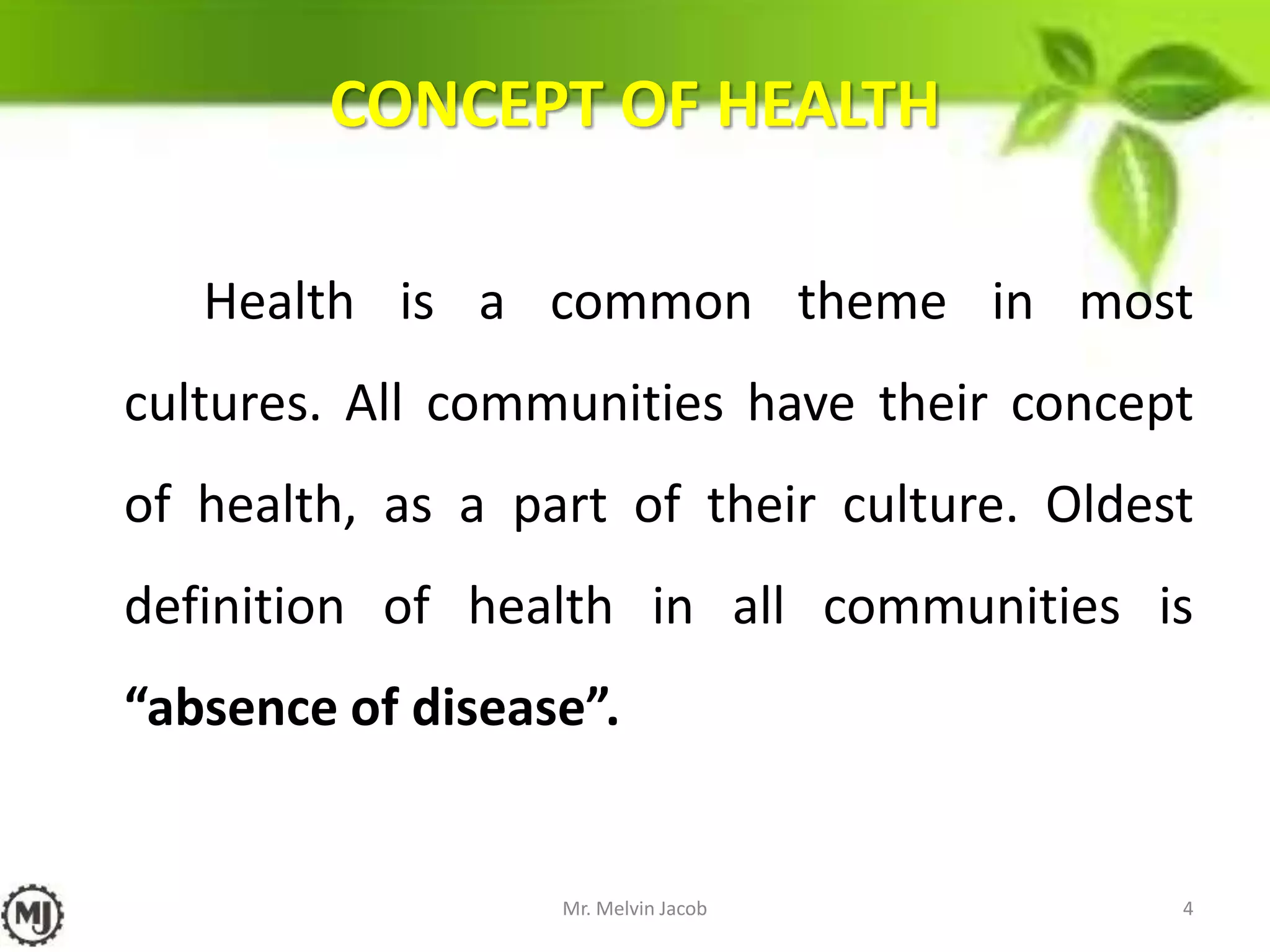Concept of health, factors affect | PPTX