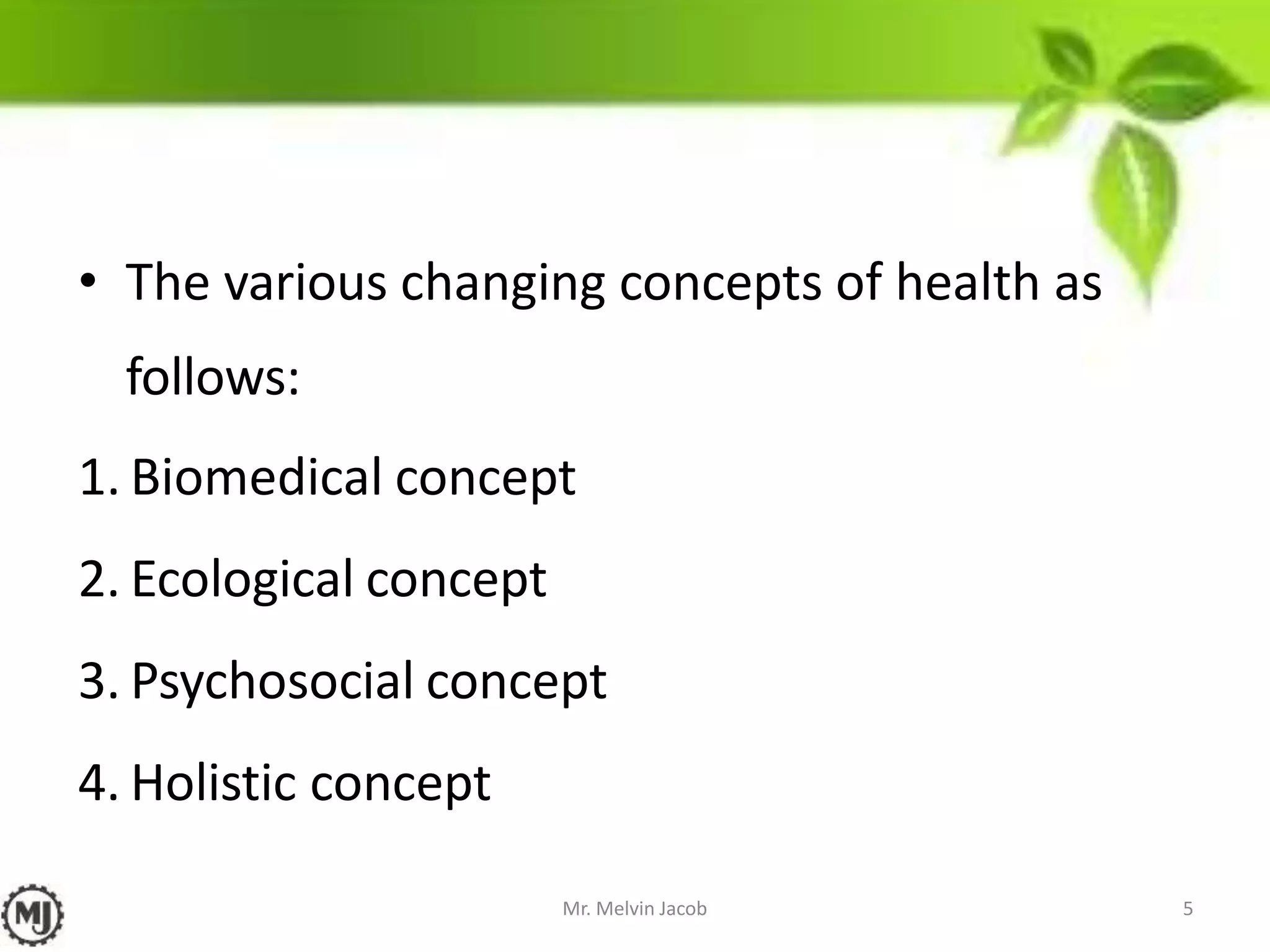 Concept of health, factors affect | PPTX