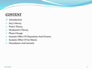 Concept of isostatic adjustment and isostatic models | PPTX