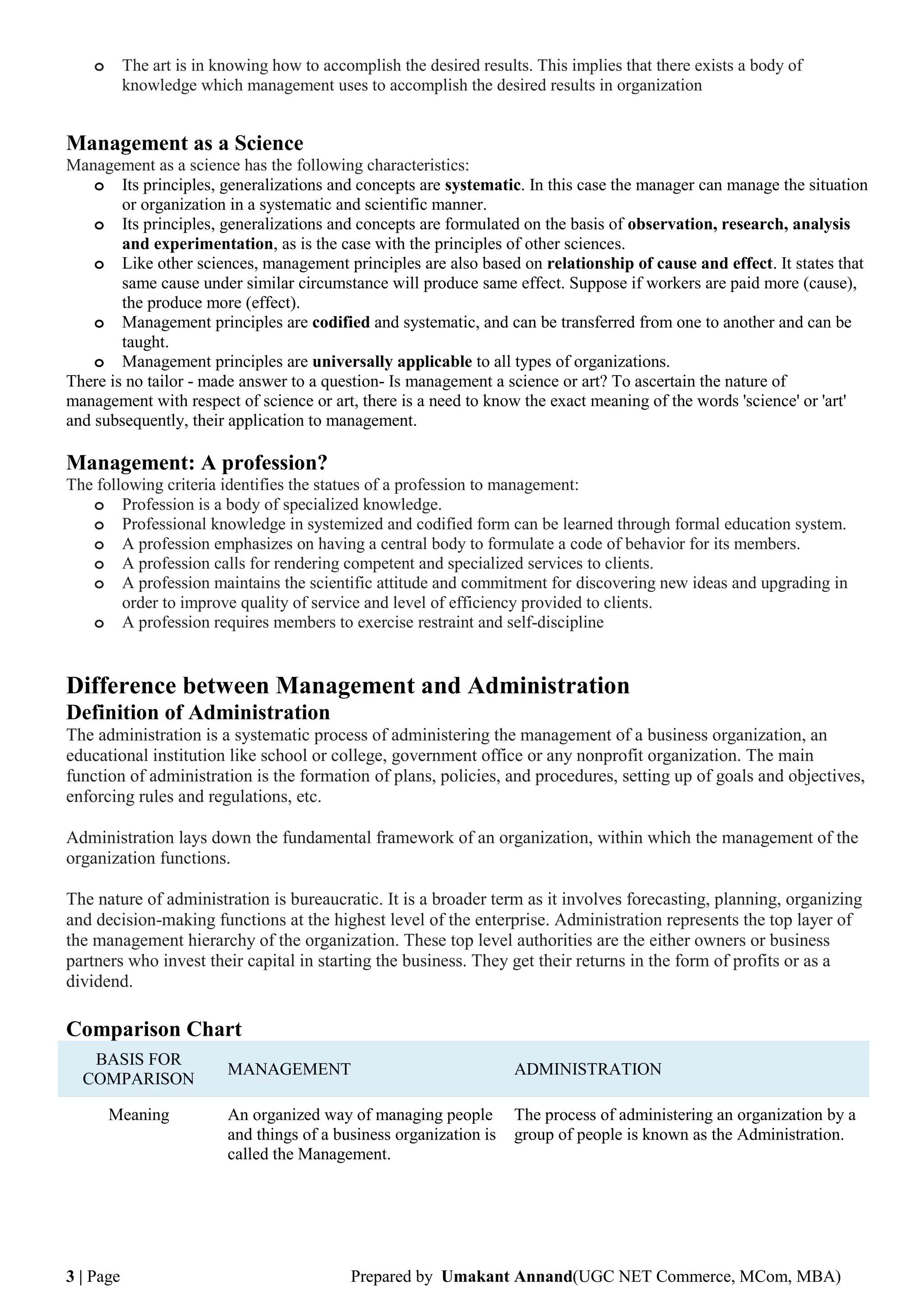 Concept of management (UGC NET Commerce & Management) | PDF