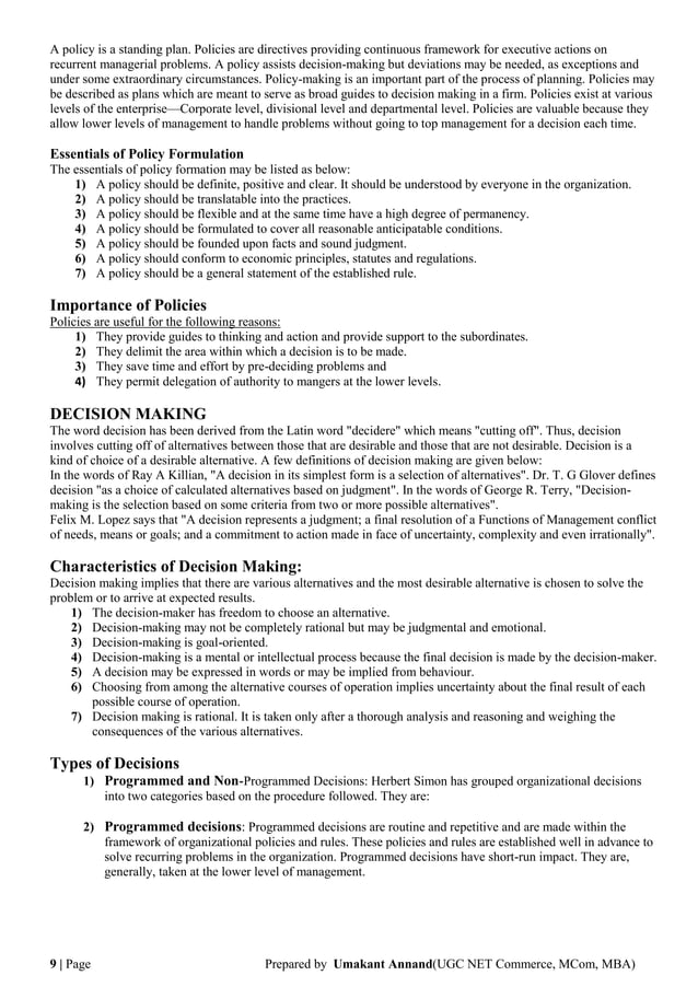 Concept of management (UGC NET Commerce & Management) | PDF