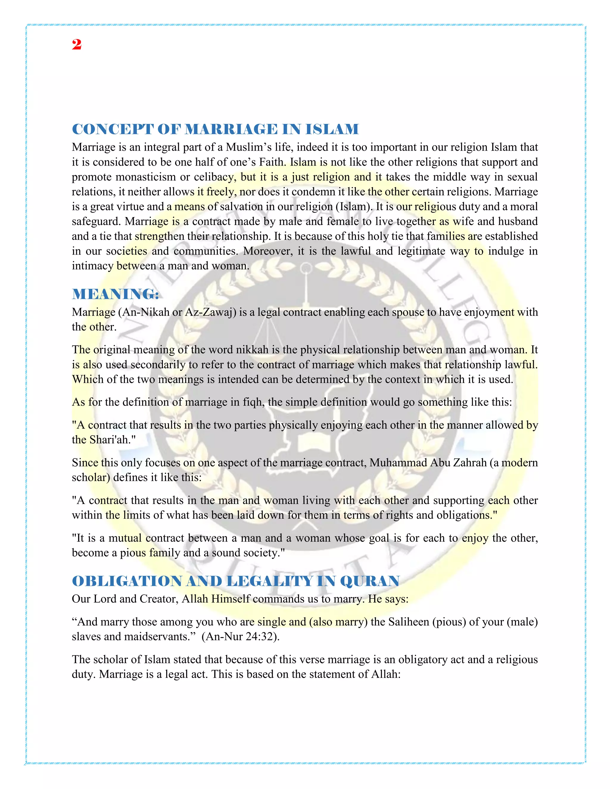 Concept of marriage in islam | PDF