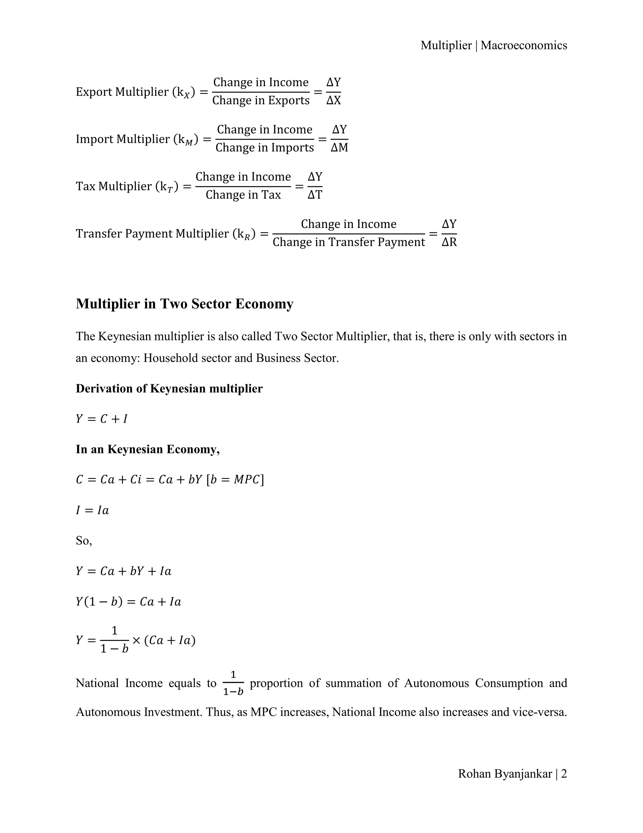 Multiplier: Concept, Types, and Derivation of each type of Multiplier | PDF