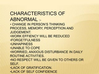 Concept of normal and abnormal behaviour 1 | PPTX
