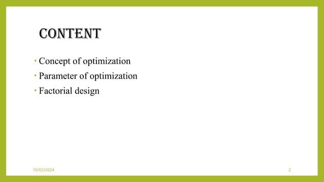 conceptofoptimizationoptimizationparameter.pptx | Physics | Science