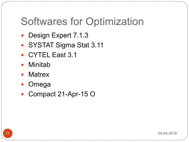 Concept Of Optimization Optimization Parameters And Factorial Design