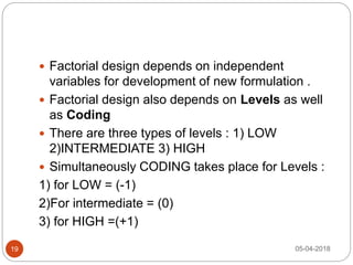 Concept of optimization, optimization parameters and factorial design ...