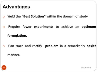 Concept of optimization, optimization parameters and factorial design | PPTX