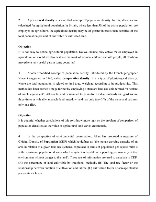 Population Density and its Modified Concepts | PDF