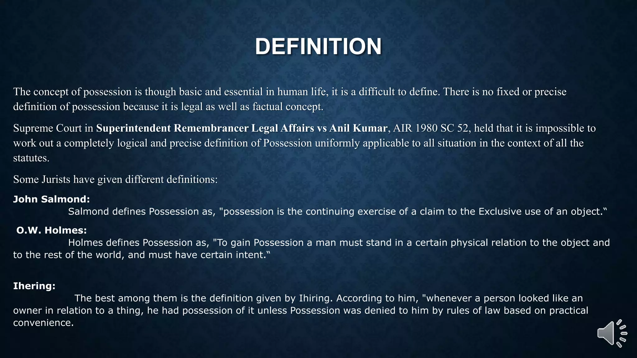 Concept of possession under jurisprudence | PPTX