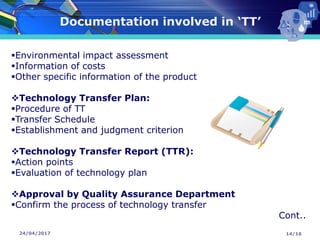 Technology Transfer portfolio in Pharmaceutical Industry | PDF