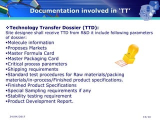 Technology Transfer portfolio in Pharmaceutical Industry | PDF