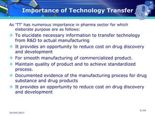 Technology Transfer portfolio in Pharmaceutical Industry | PDF