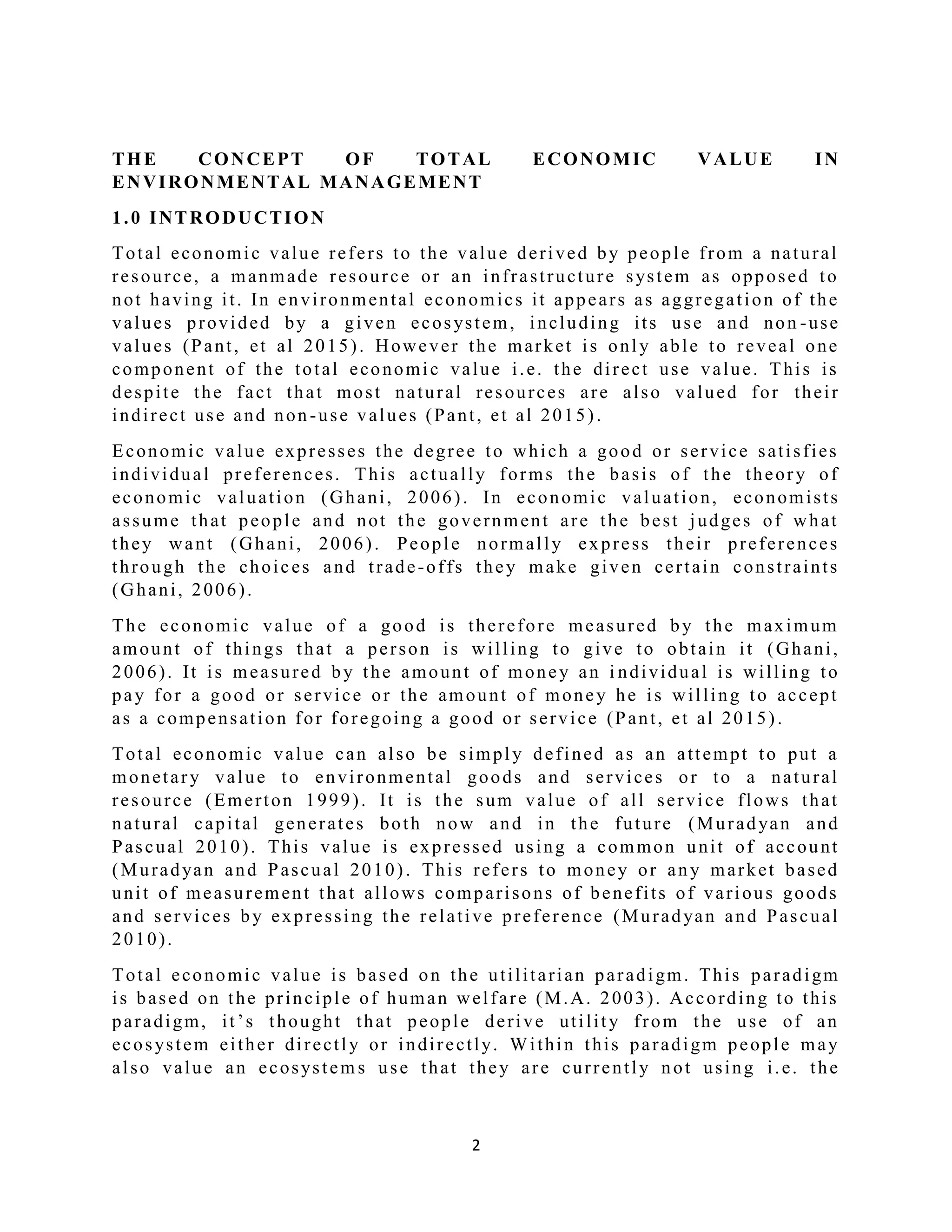 Concept of total economic value in environmental management | PDF