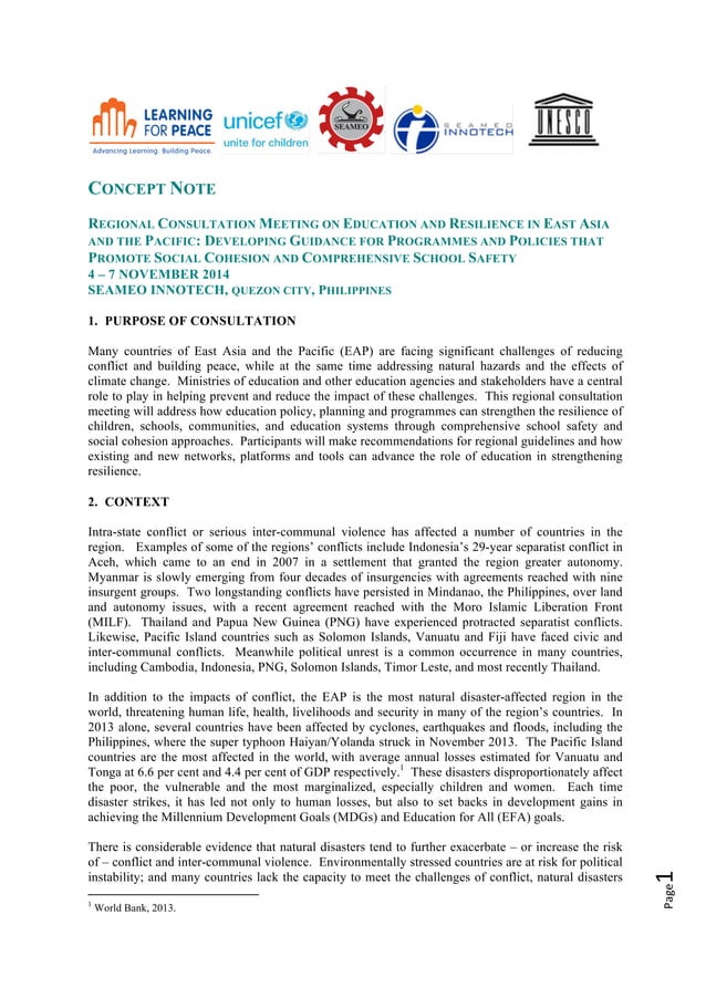 Concept Paper Education and Resilience in EAP | PDF