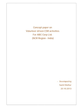 Concept paper on Volunteer Driven CSR Initiatives | PDF