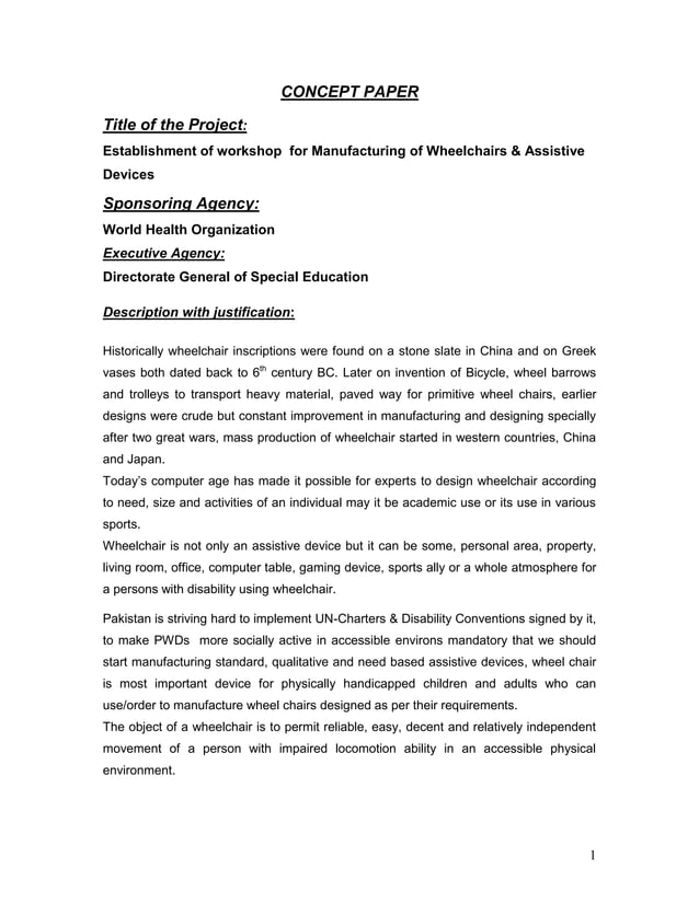 Concept paper wheel chair | DOC | Physical Therapy | Wellness