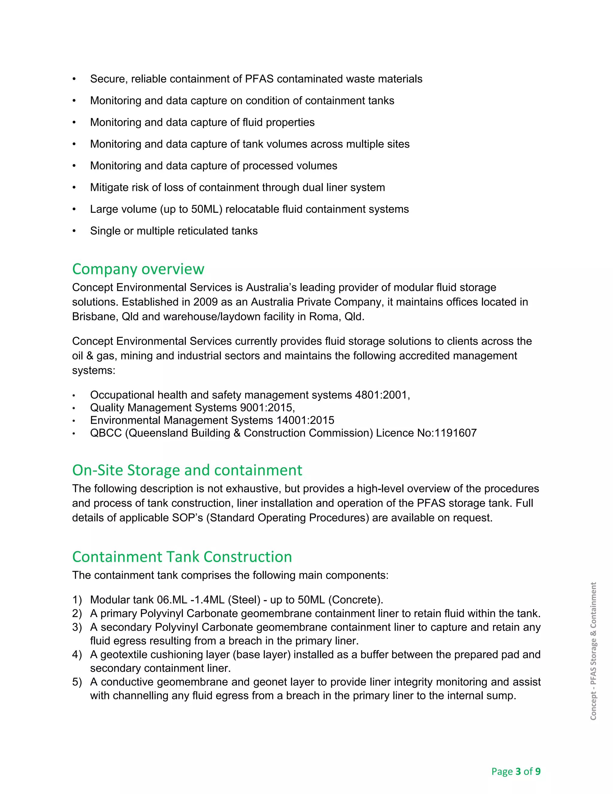 Concept Tanks PFAS Storage & Containment | PDF