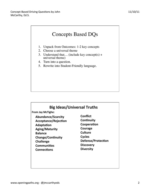 Concepts-Based Driving Question Handout | PDF