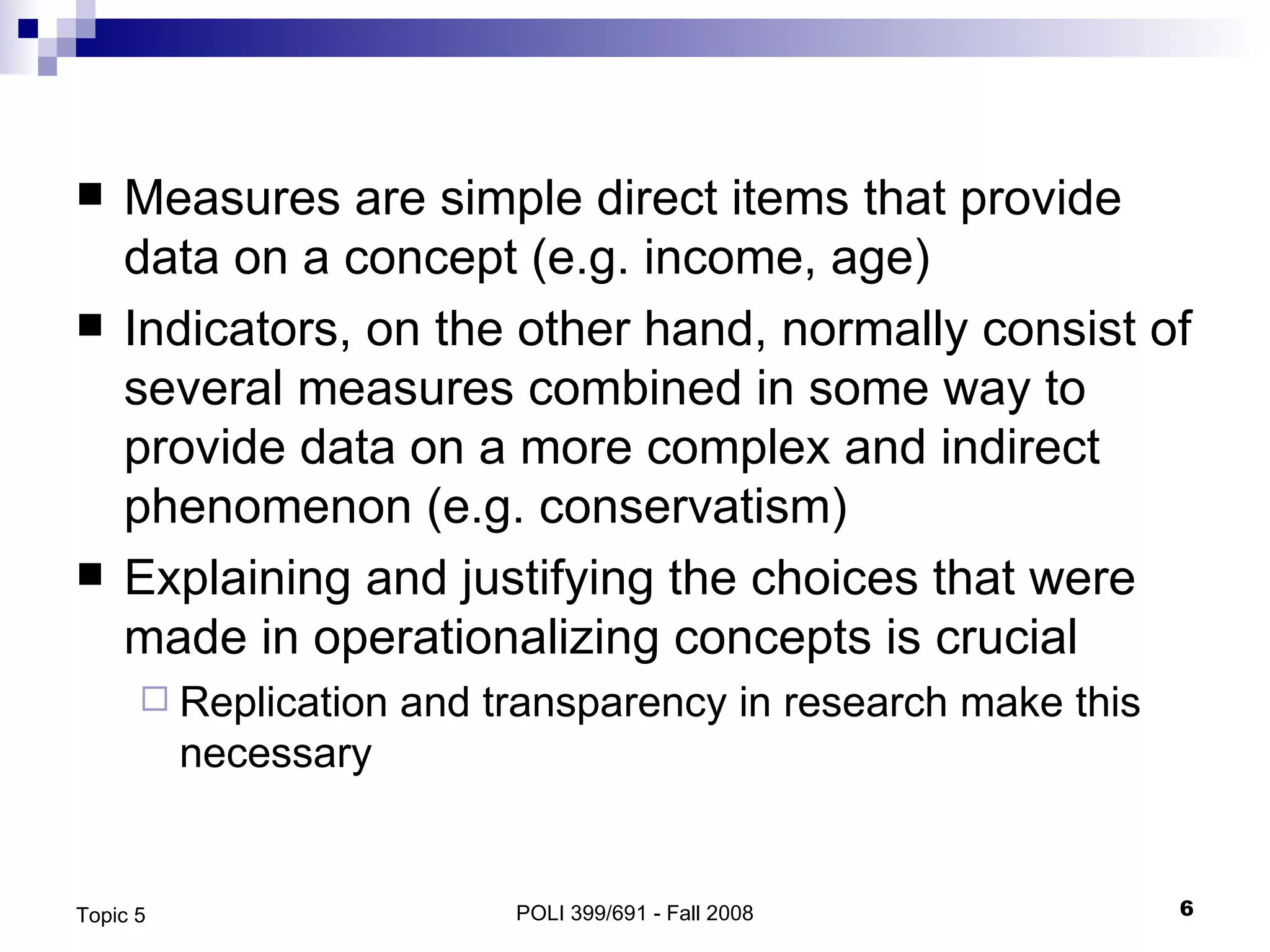Concepts Operationalization And Measurement Ppt